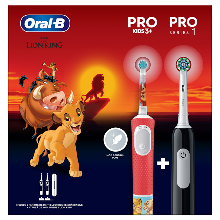 Pachet periuta de dinti electrica Oral-B Pro Kids Lion King pentru ...