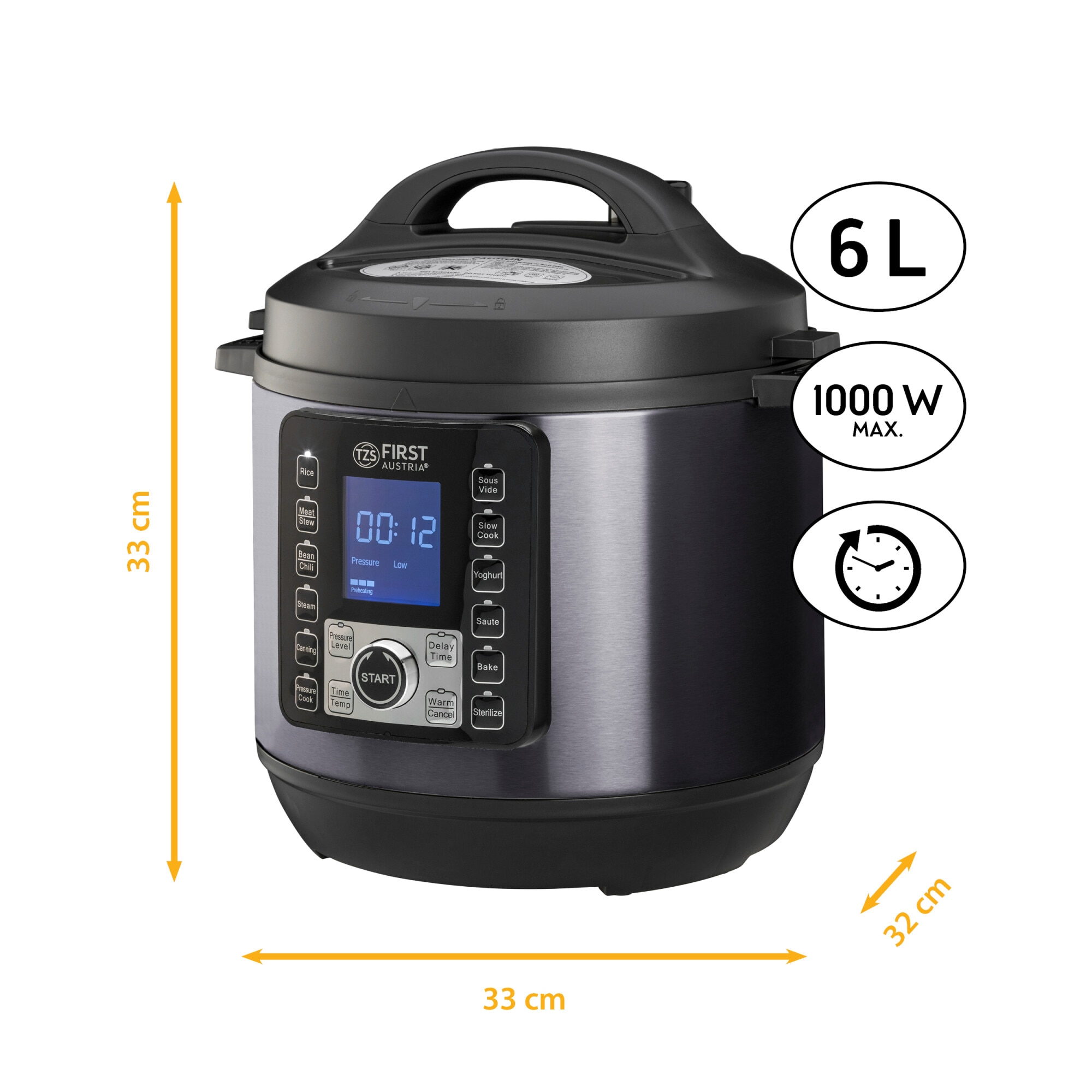 Oala sub presiune electrica TZS First Austria 6L, 1000W, Multicooker 12 ...