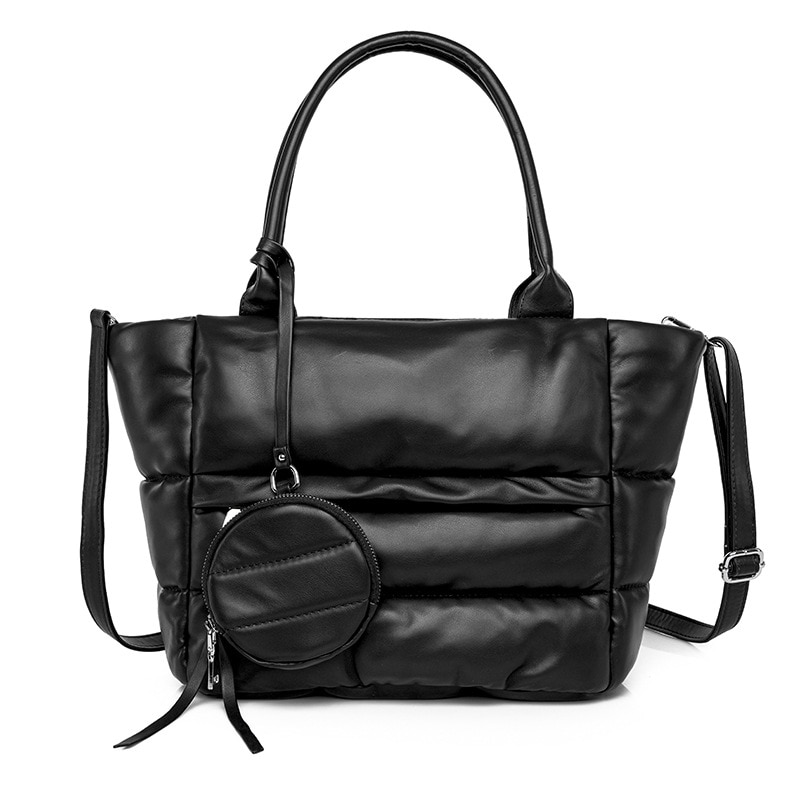 Geanta de umar pentru femei Jormftte, model puffer, impermeabil, neagra ...