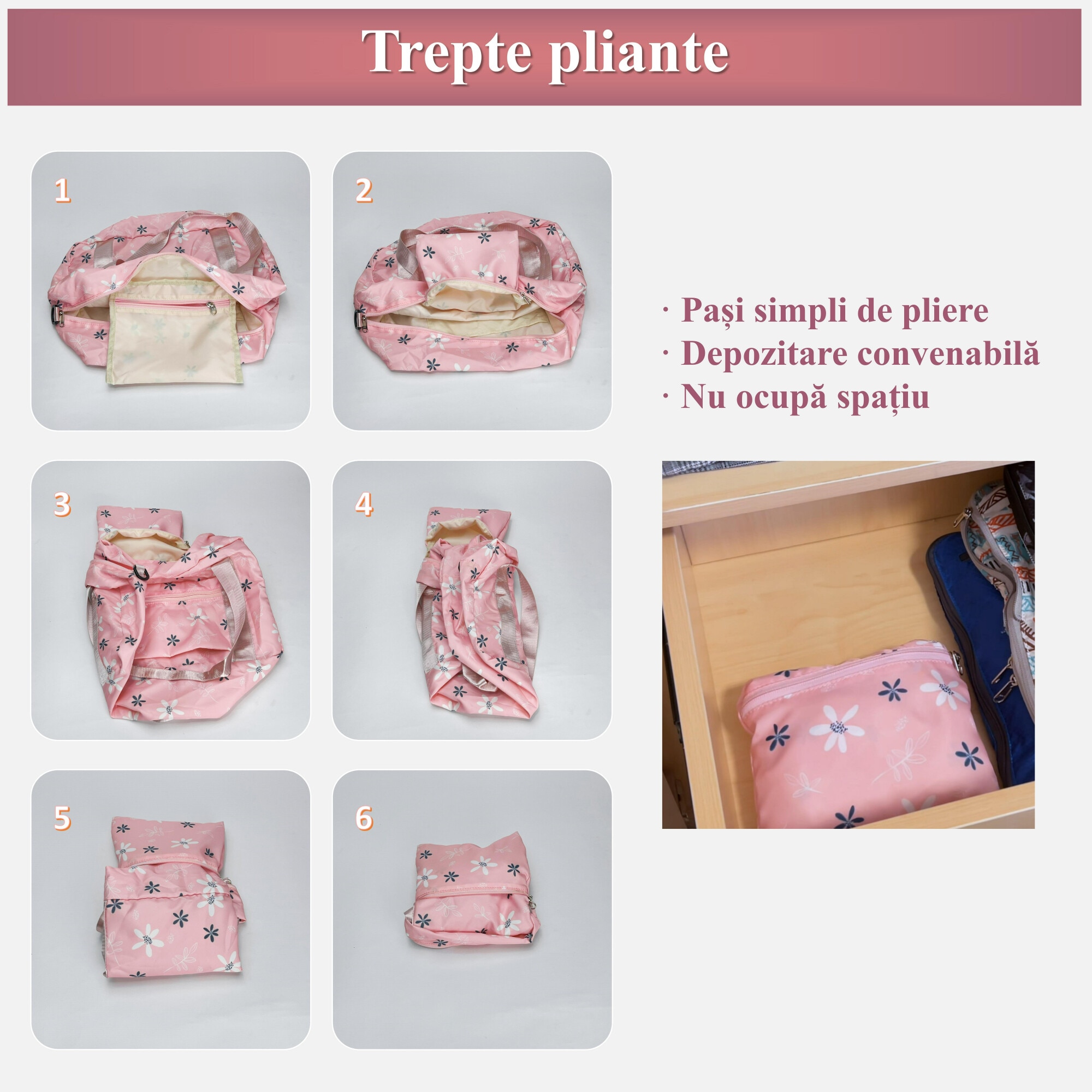 Geanta de Voiaj Pliabila 20L, 40x20x25cm, roz, Pentru Geanta de Cabina ...
