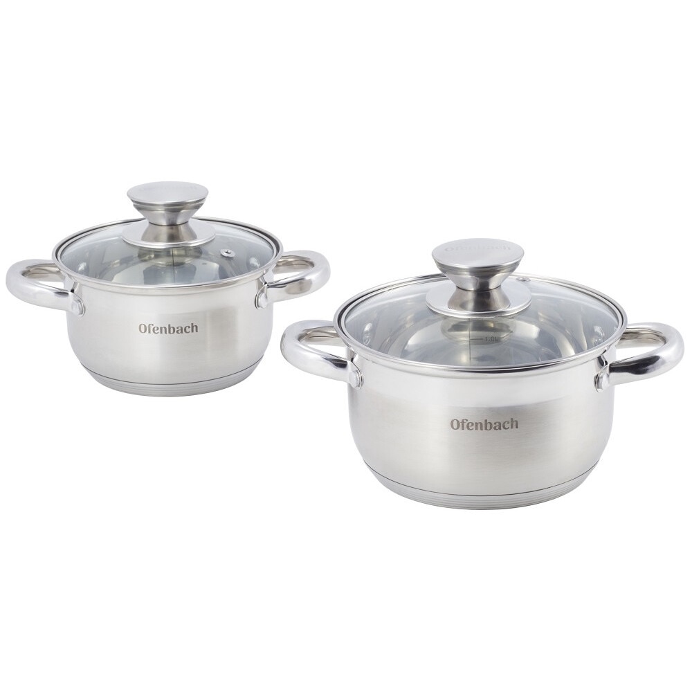 Set 2 oale gradate cu capac, Ofenbach, Inox, 1.1L / 1.7L, 14cm / 16cm ...
