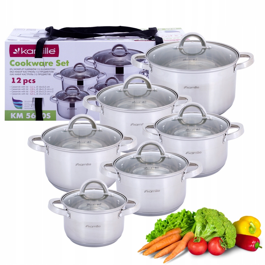 6 db-os edény készlet üveg fedővel, Kamille, Rozsdamentes acél, 2,1 - 6 ...