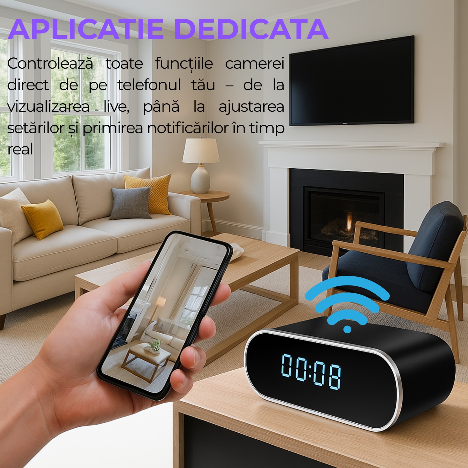 Mini camera Spy REVOSE™, WI-FI, IP, Ascunsa in Ceas Desteptator ...