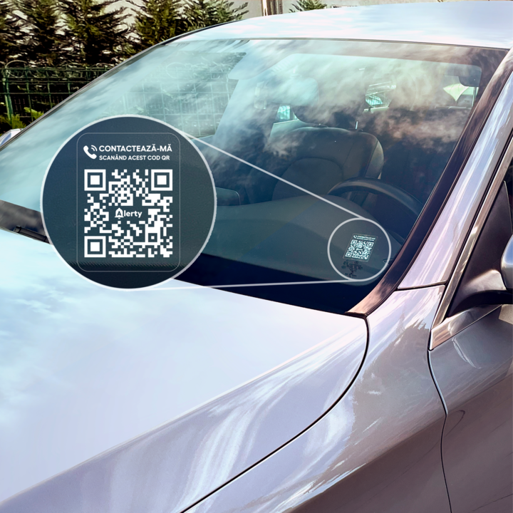 Sticker Alerty Smart QR pentru Parbriz Auto - Include Aplicatie Android ...