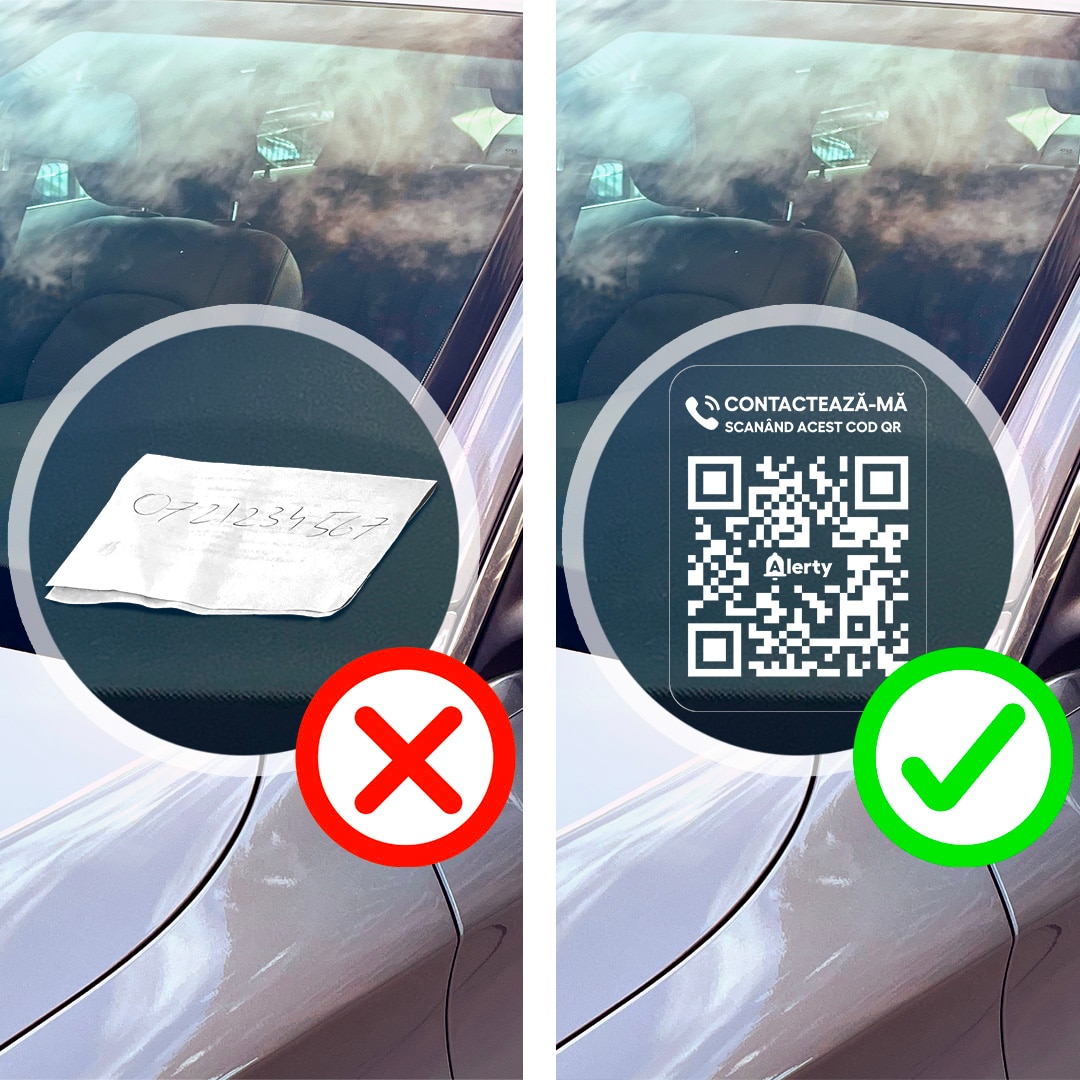 Sticker Alerty Smart QR pentru Parbriz Auto - Include Aplicatie Android ...