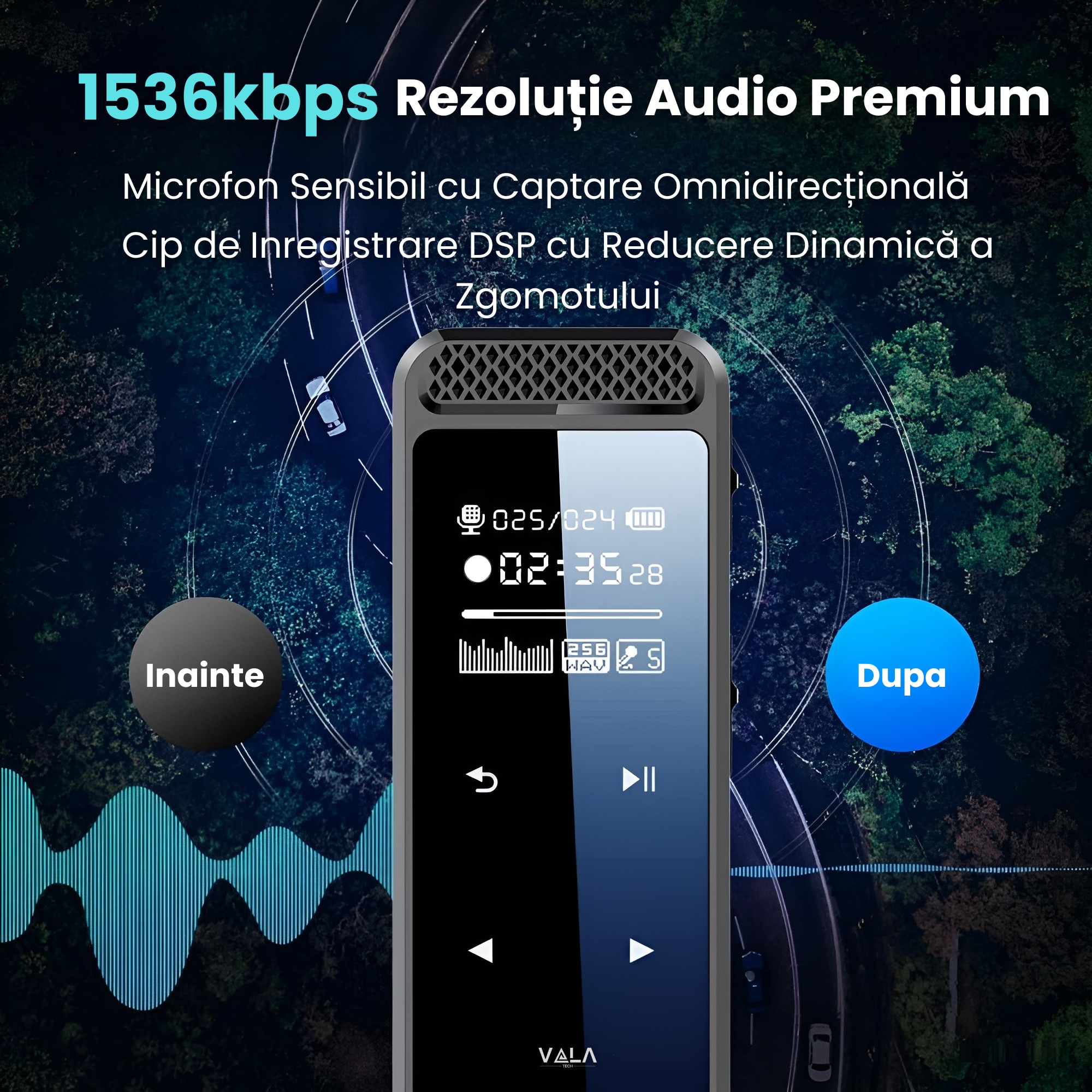 Reportofon Profesional Vala Tech®️, MP3/WAV, Reducere a Zgomotului ...