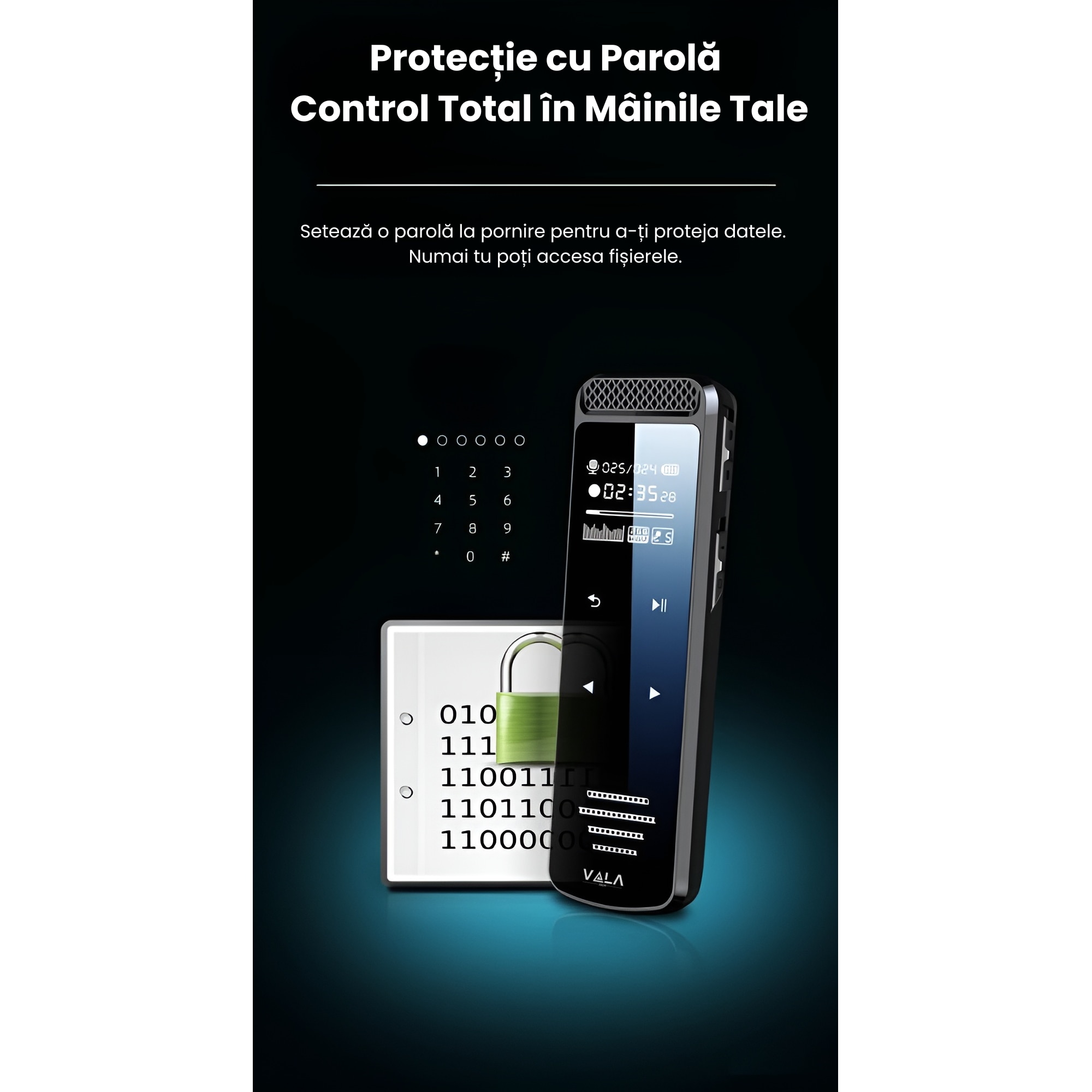 Reportofon Profesional Vala Tech®️, MP3/WAV, Reducere a Zgomotului ...