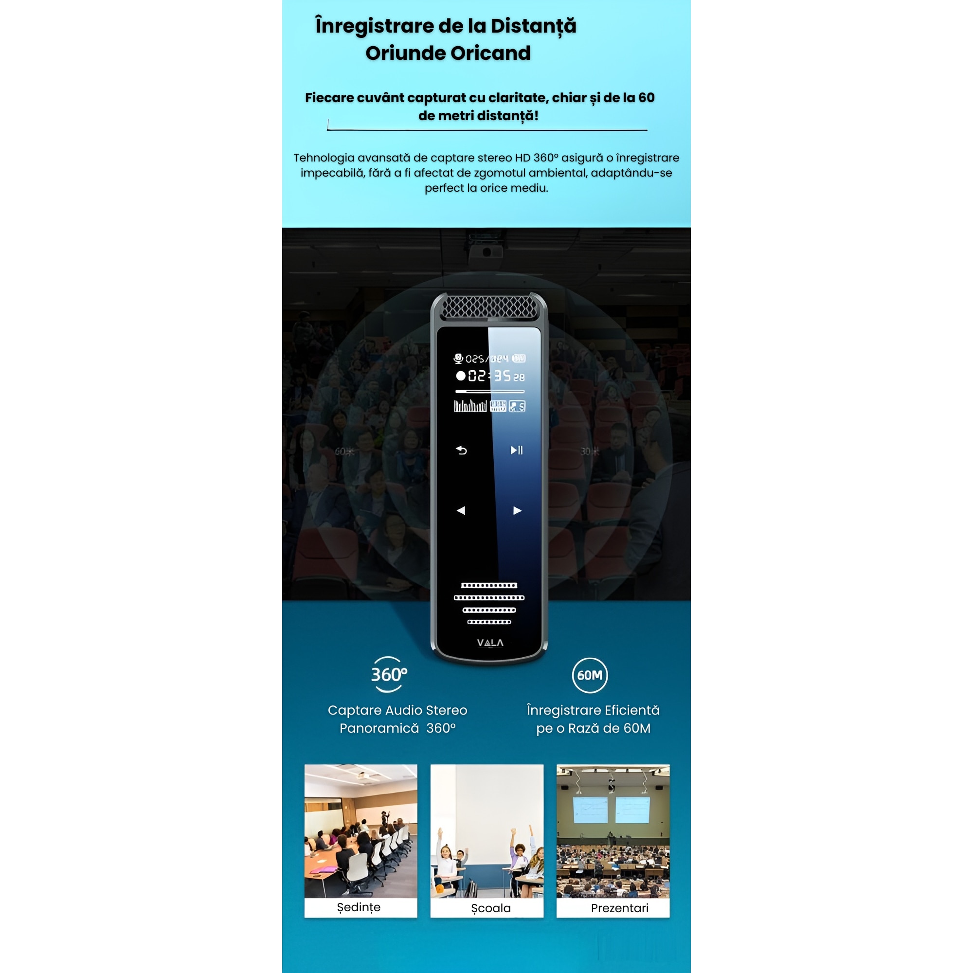 Reportofon Profesional Vala Tech®️, MP3/WAV, Reducere a Zgomotului ...