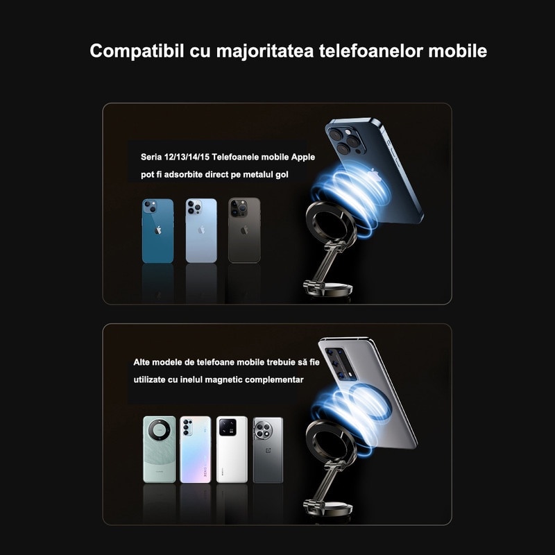 Suport auto telefon magnetic YSBER, compatibil MagSafe, negru, design ...
