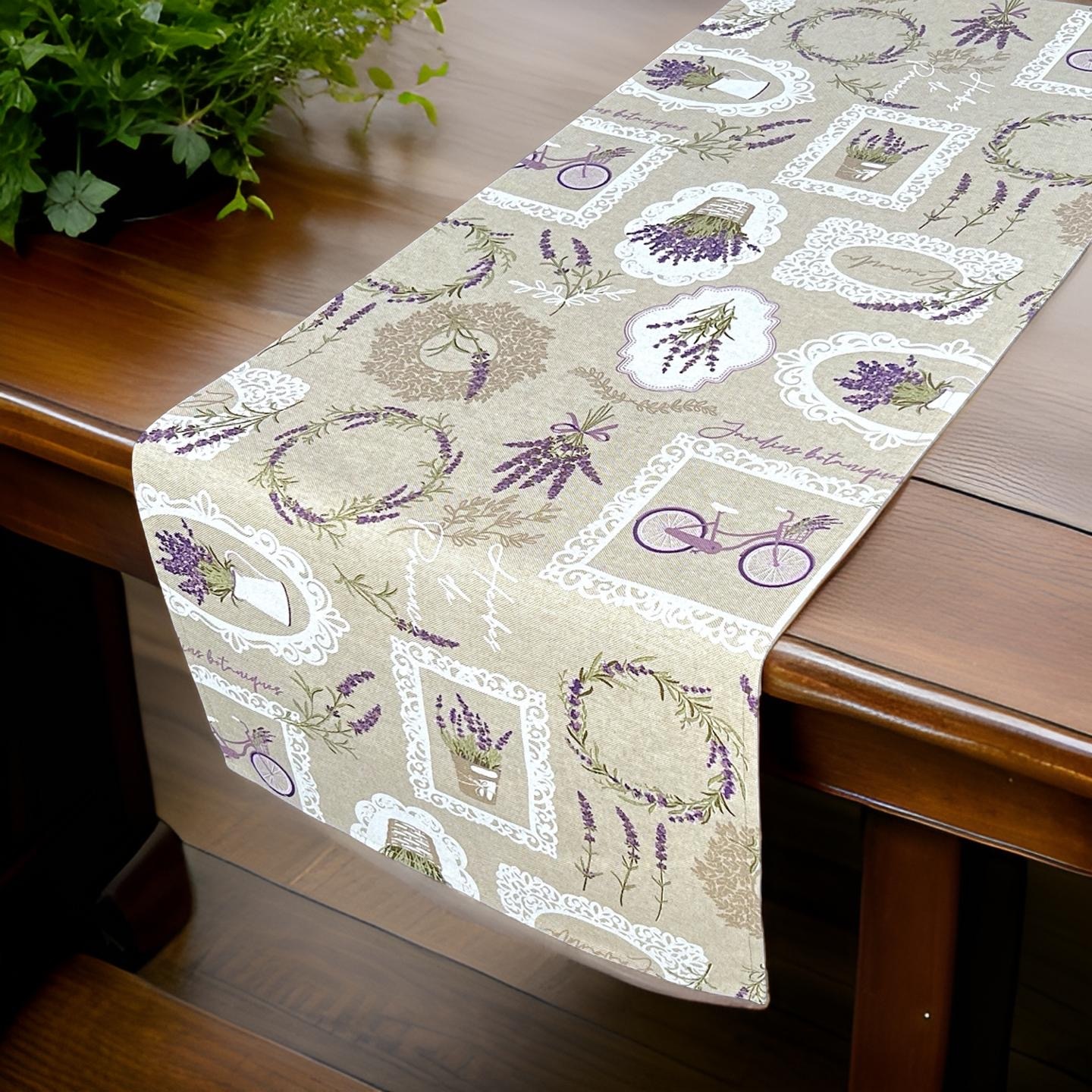 Fata de masa decor bej cu lavanda 40 x 140 cm - eMAG.ro