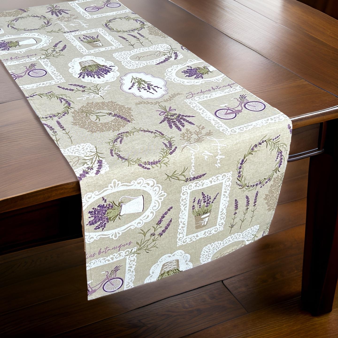 Fata de masa decor bej cu lavanda 40 x 140 cm - eMAG.ro