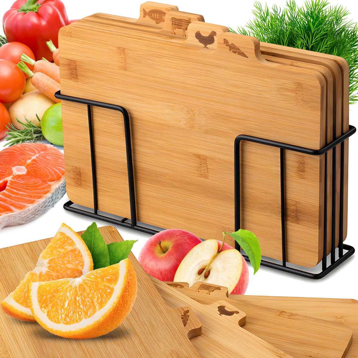 Set 4 Tocatoare de Bucatarie din Bambus cu Suport Metalic, RETOO ...