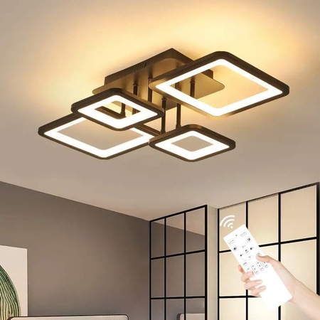 LED Mennyezeti Lámpa, Goeco, Négyzet, Akril, Fekete, 4 Fej, 62×40×14cm ...