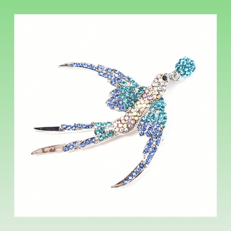 Brosa eleganta cu diamante, design randunica, multicolor, bijuterii ...
