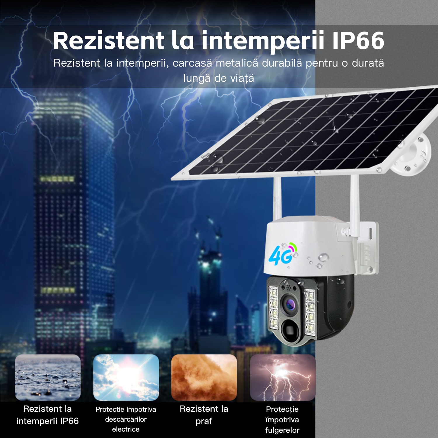 Camera de securitate solara, Conectivitate 4G, Slot SIM, Panou solar de ...