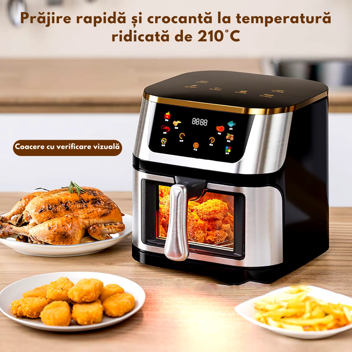 Friteuza cu aer cald, Airfryer fara ulei Silver Crest, Ecran digital ...
