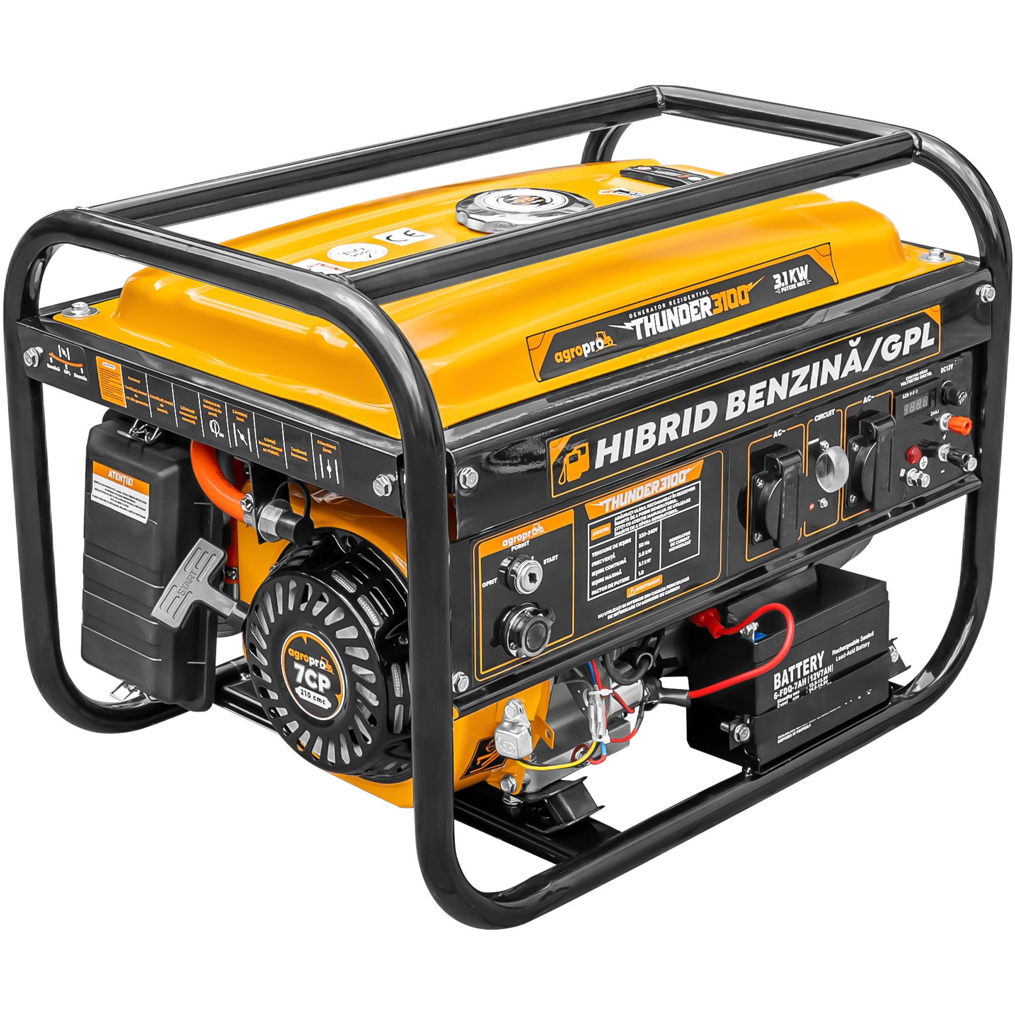 Generator 3.1 kW, AgroPro THUNDER 3100, benzina, GPL, pornire electrica ...