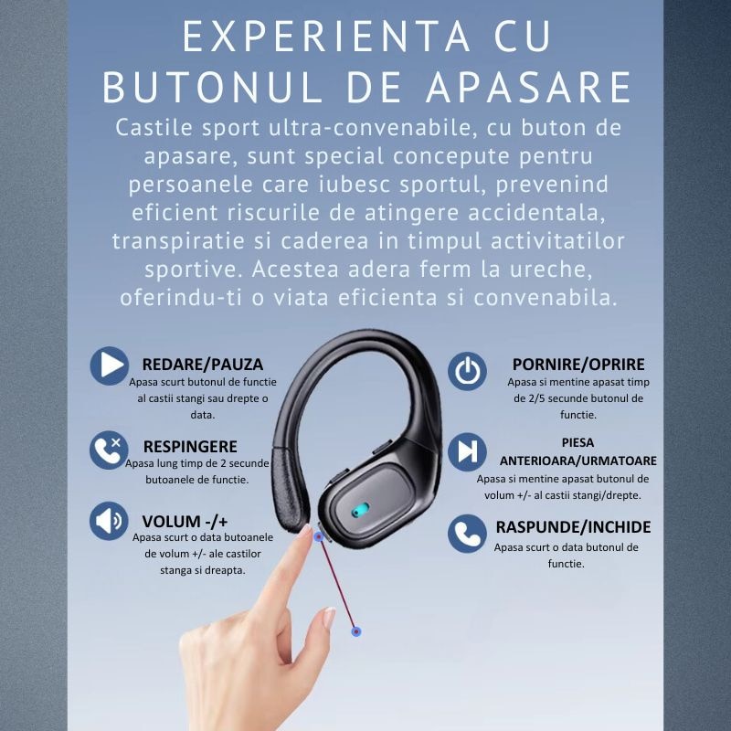Casti Wireless Sport, MIANDREE® ActiveBuds, True Wireless, Bluetooth 5. ...