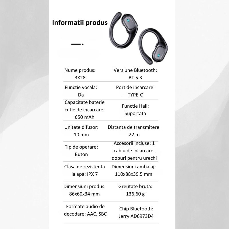 Casti Wireless Sport, MIANDREE® ActiveBuds, True Wireless, Bluetooth 5. ...