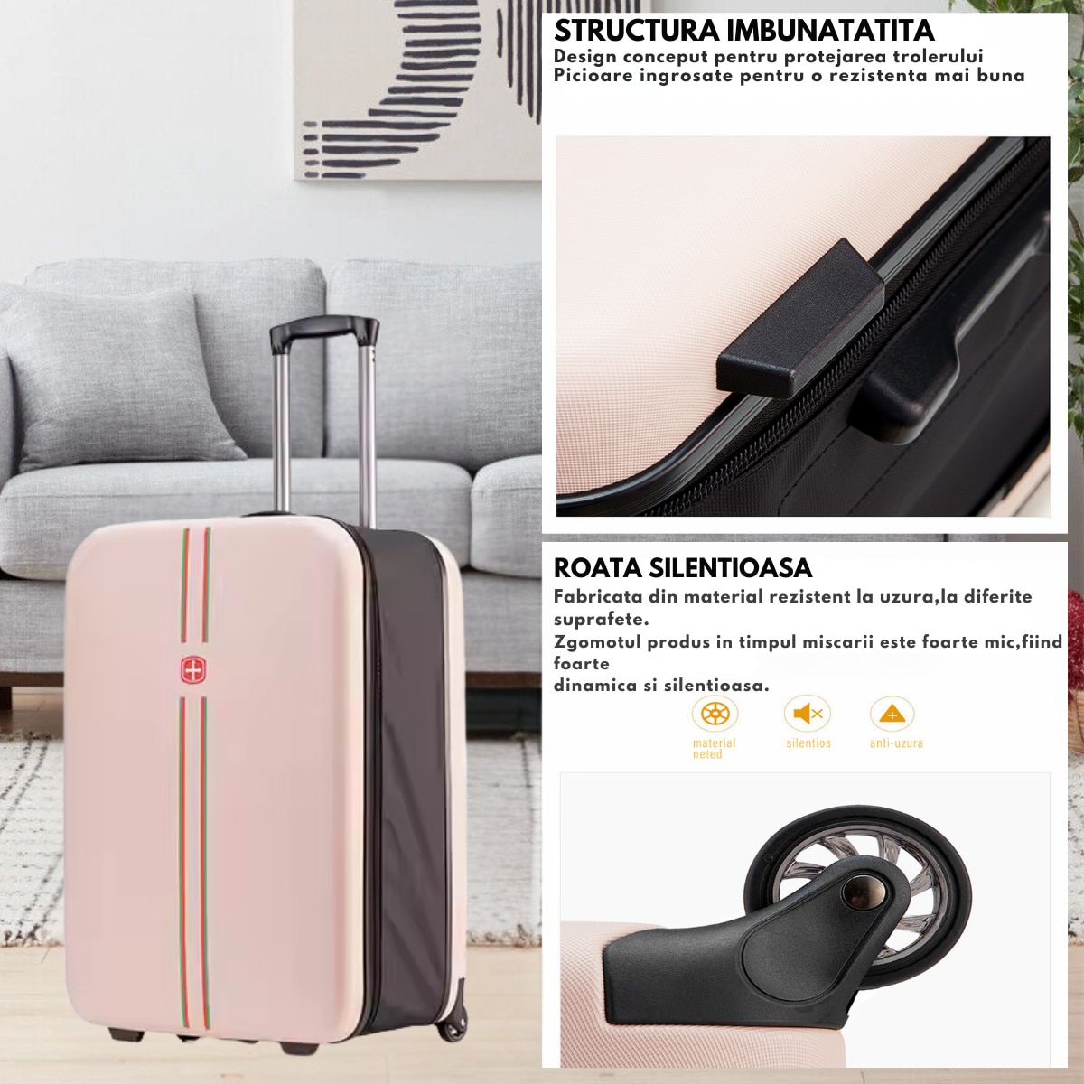 Troler pliabil mare de calatorie, Dasbo®, carcasa dura material ABS si ...