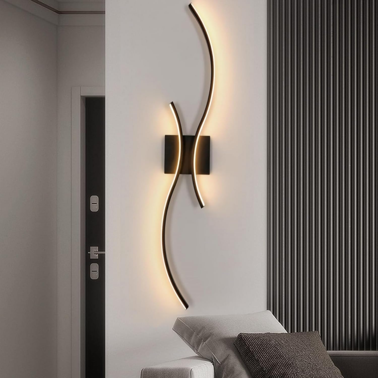 Goeco, Aplica LED, 27W, 80 cm, Lumina Calda 3000K, Design Curbat Negru ...
