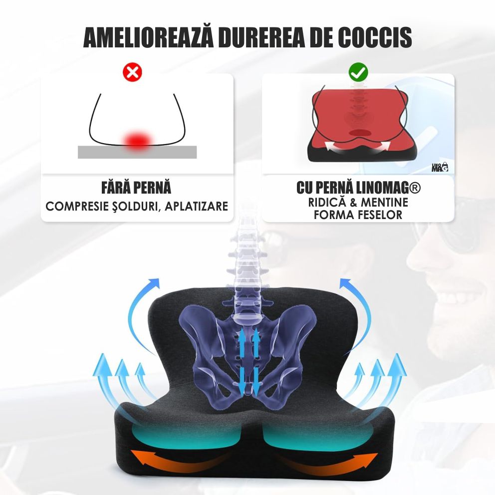 Perna Ortopedica pentru Sezut cu Suport Lombar, Linomag®, Spuma cu ...