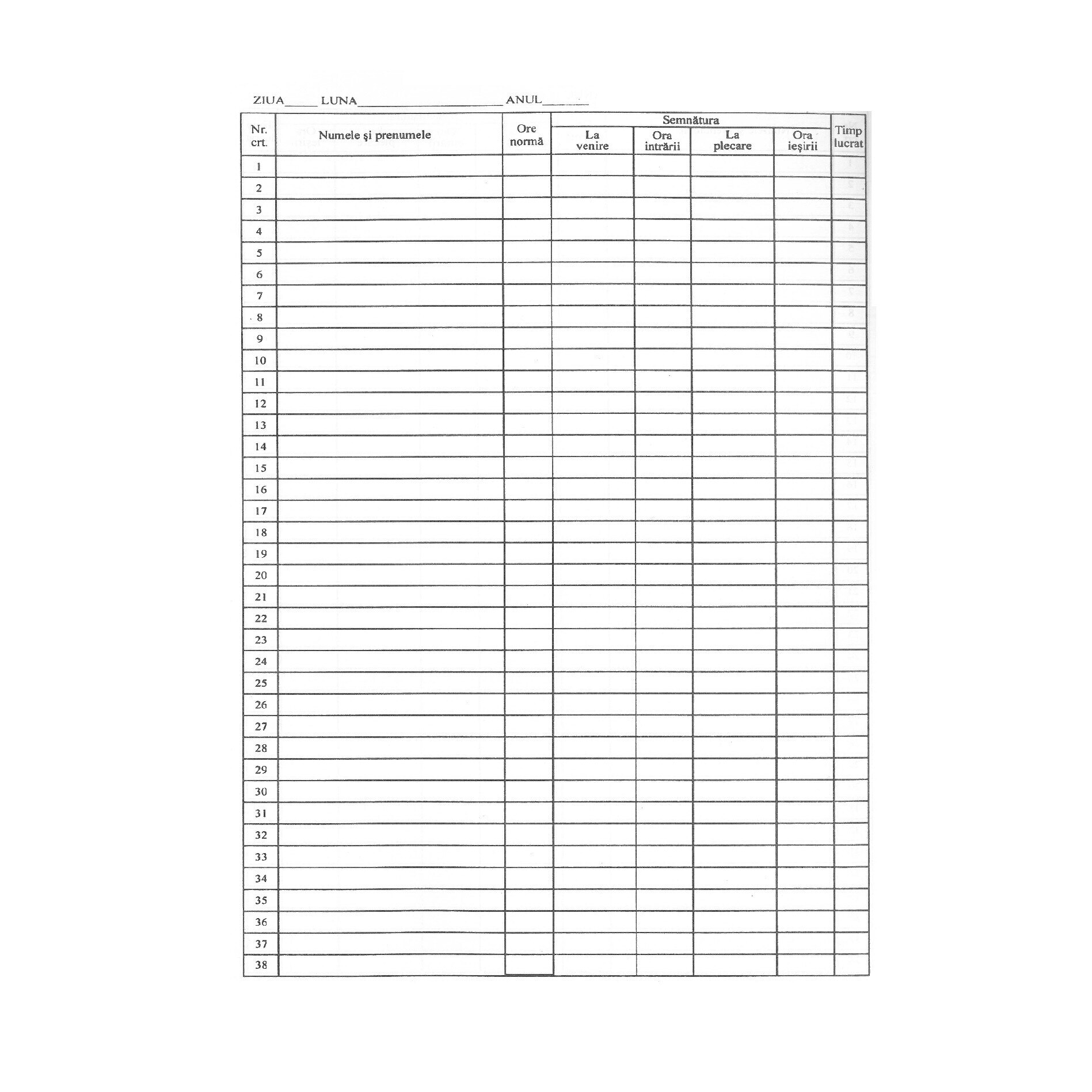 Condica de prezenta, format A4, hartie offset 60 gr, 1 exemplar, 100 ...