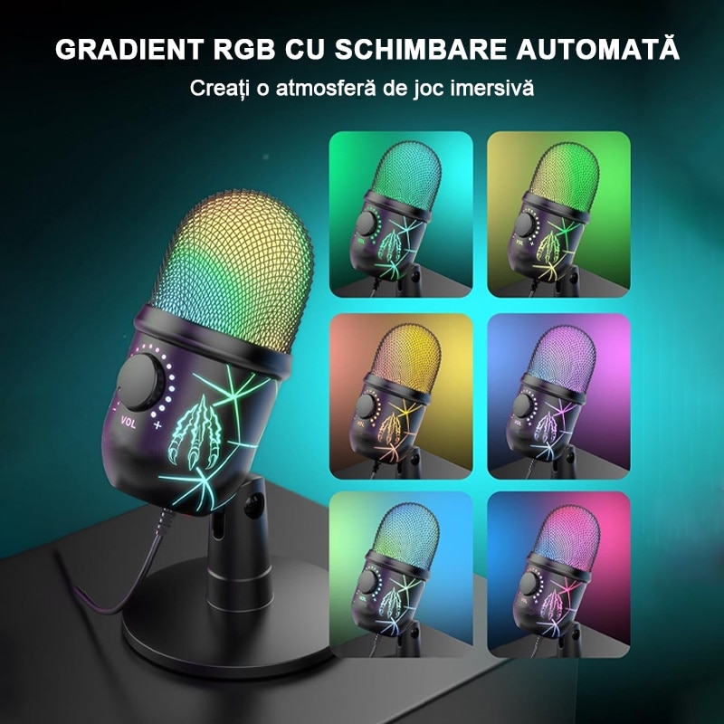 Microfon condensator, Rqiurpn, pentru gaming, inregistrari, streaming ...