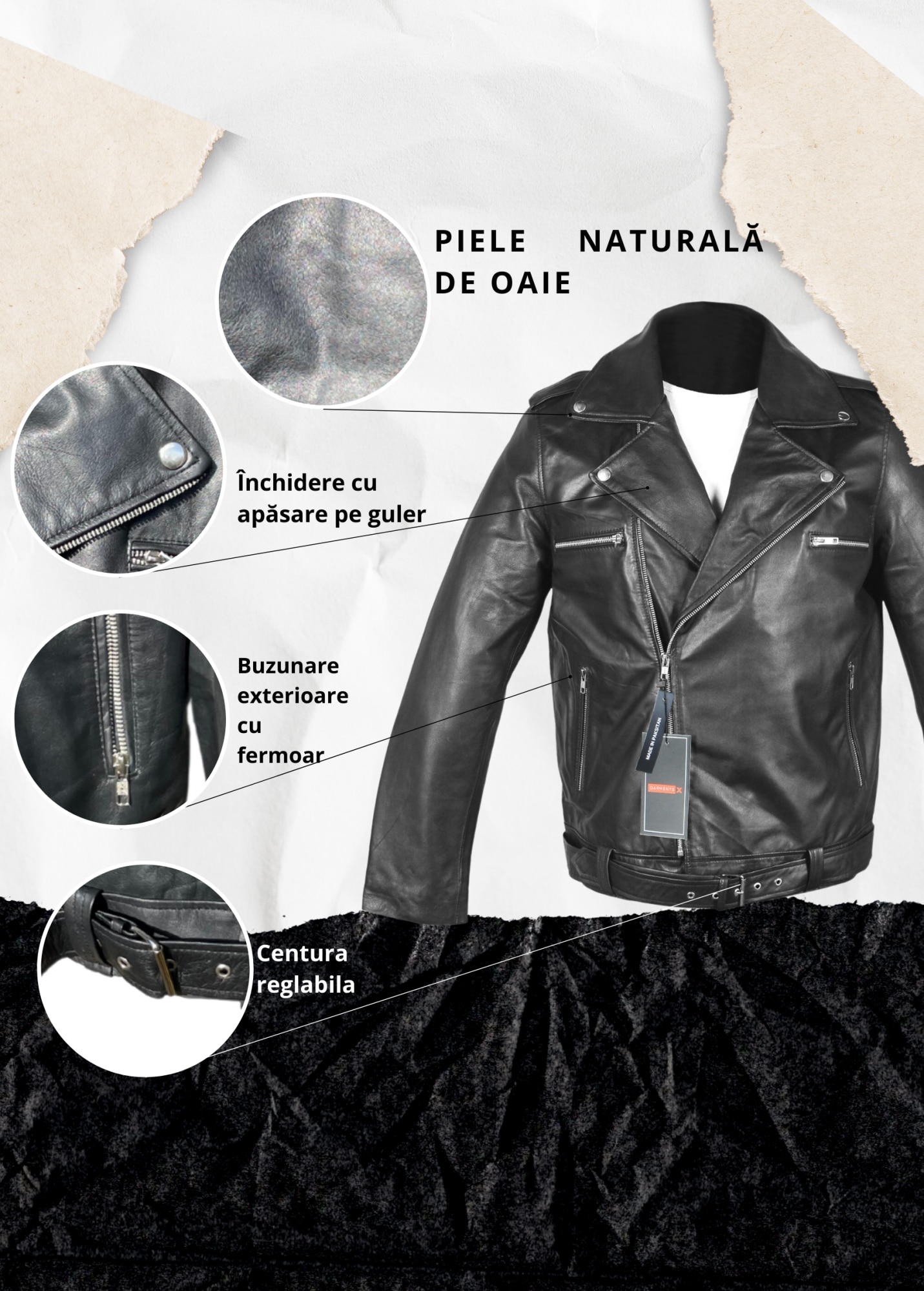 Geaca barbati, Garments X, Piele Naturala, Negru, 2XL - eMAG.ro