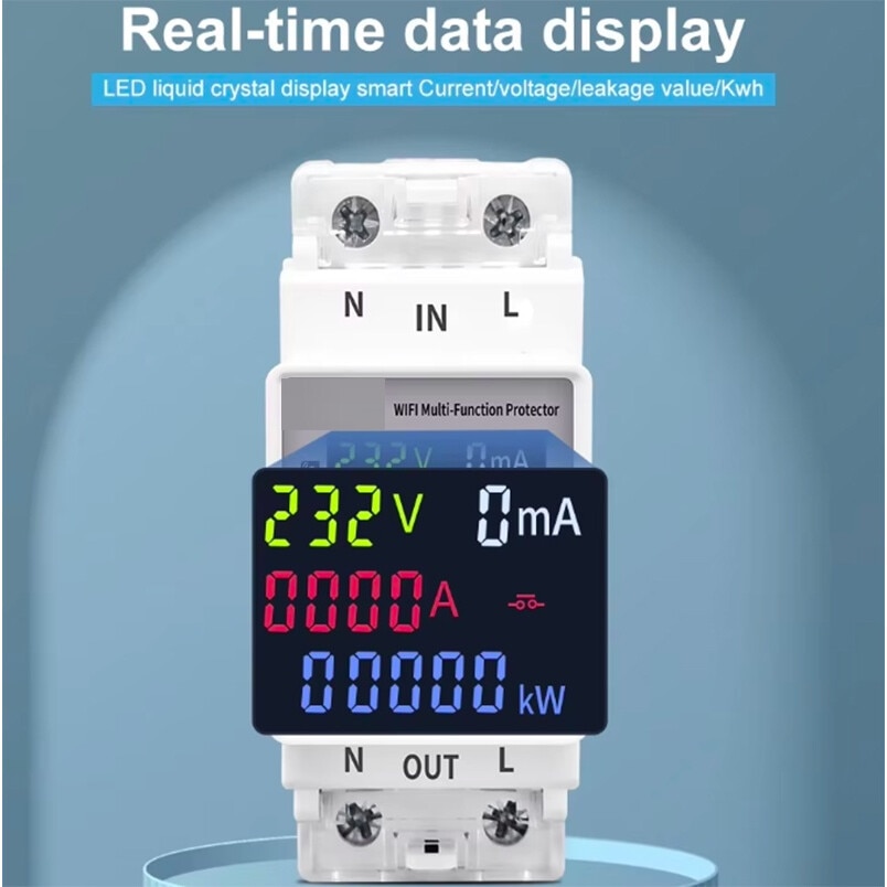 Contor monofazat, 63A, 110-230V, Afisaj color, WIFI, Tuya, Smart Life ...