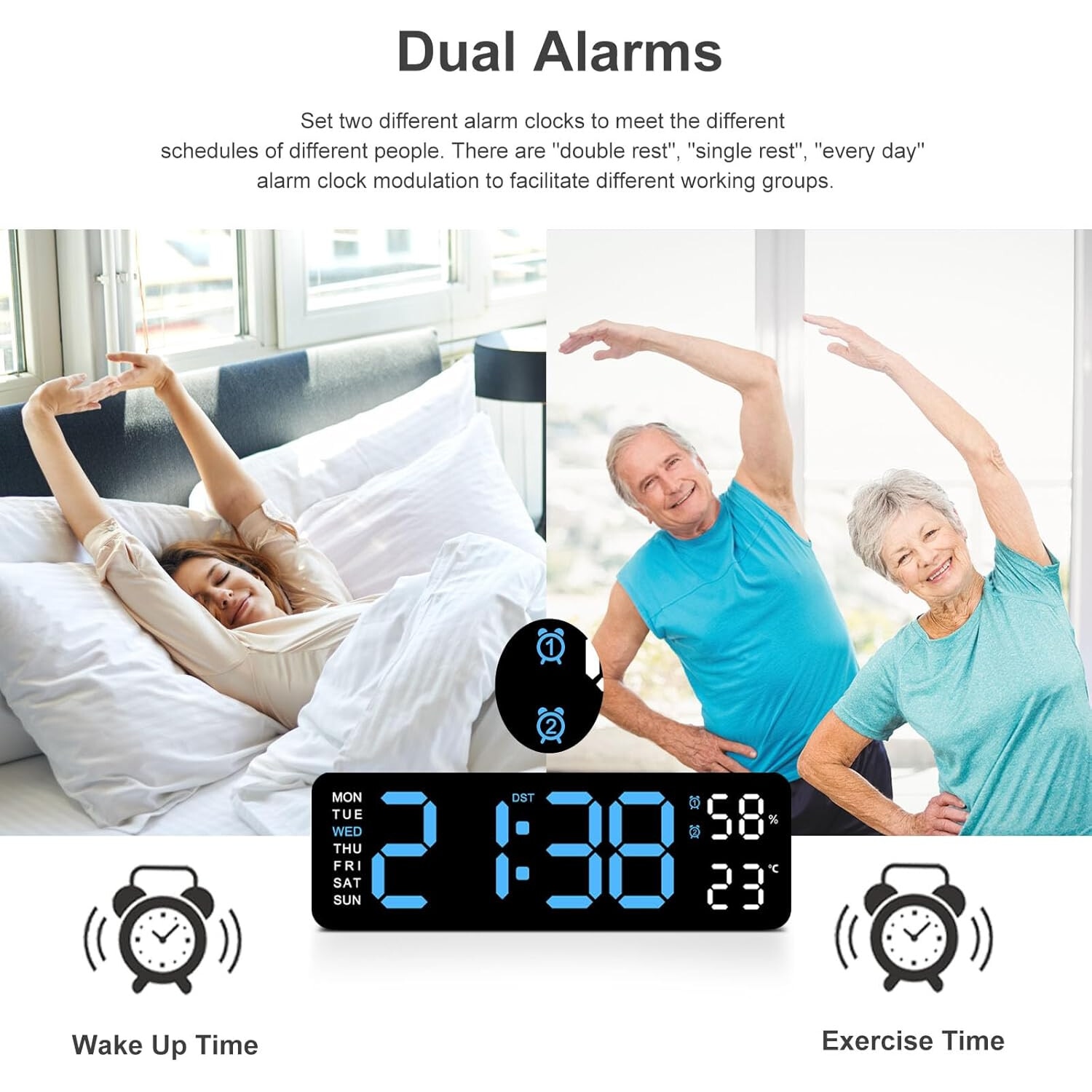 Ceas Digital de Perete cu Led, Ceas Electronic de Masa, Ecran mare de 9 ...