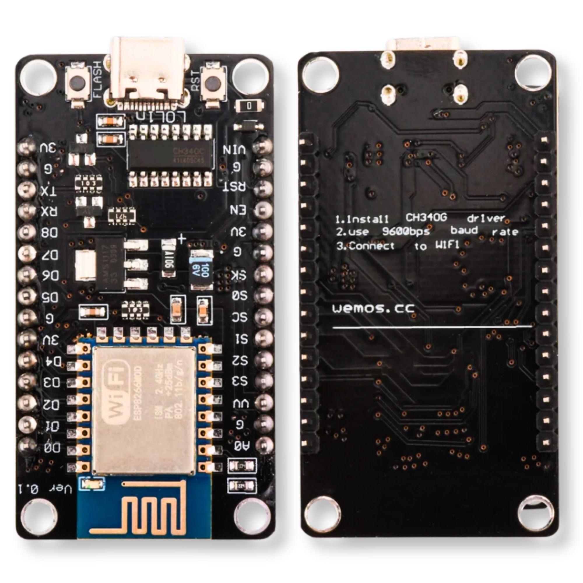 Modul ESP8266 WiFi + USB-C 30PIN NodeMCU V3 Arduino, CH340, suport pentru ESP32, alimentare 5V ...
