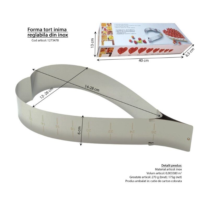 Forma tort inima reglabila din inox, AZHOME - eMAG.ro