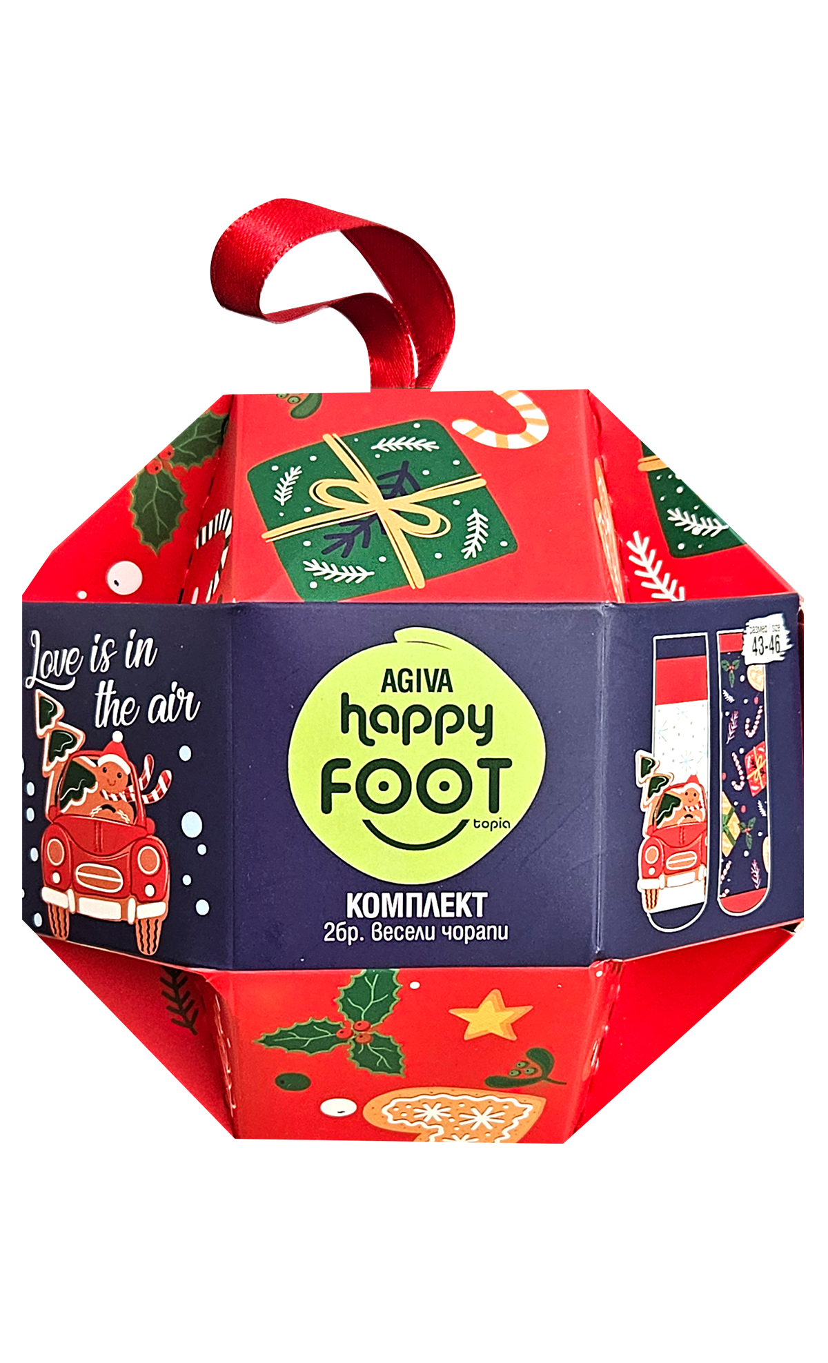 Комплект 2 бр. дамски чорапи Agiva Happy Foottopia, С принт, Коледни ...