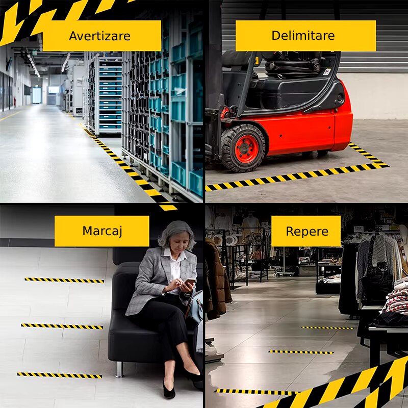 Banda pentru marcare adeziva, rola galben/negru pentru avertizare ...