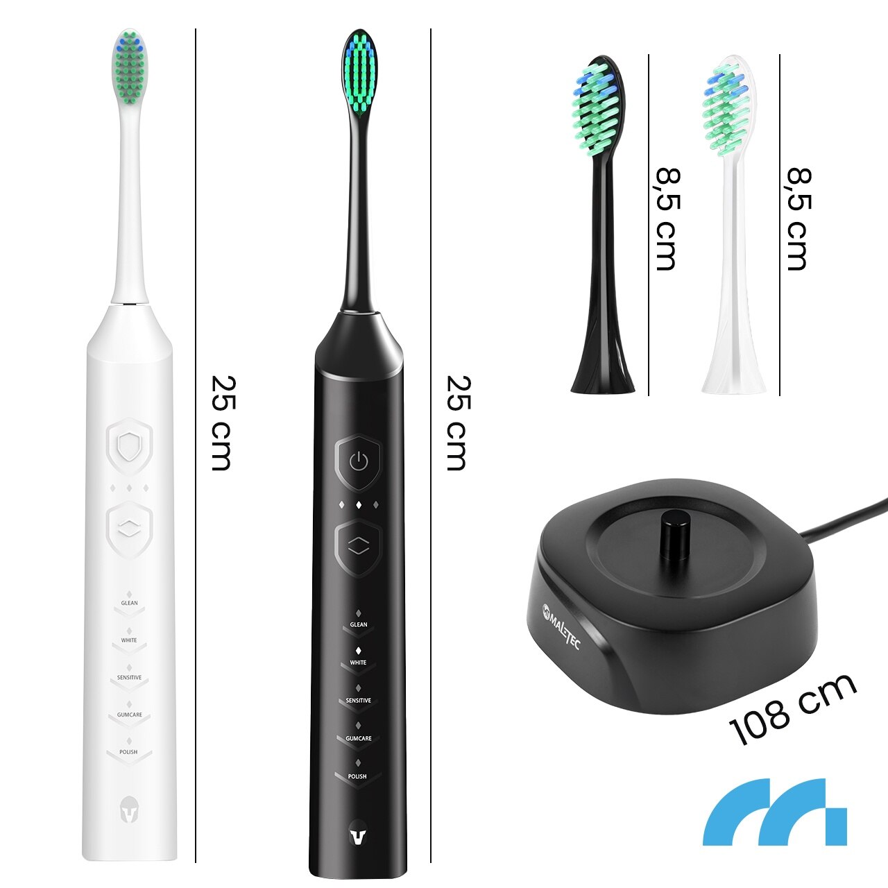 Periuta electrica sonica, Maltec, Toothie x2in1, Set 2 bucati, Negru ...