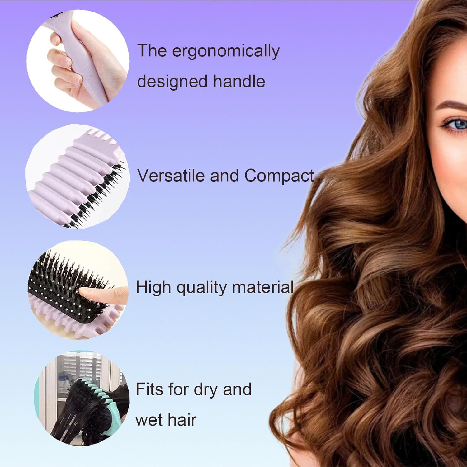Curling brush DOUUCO, curl defining comb, natural bristles, for combing ...