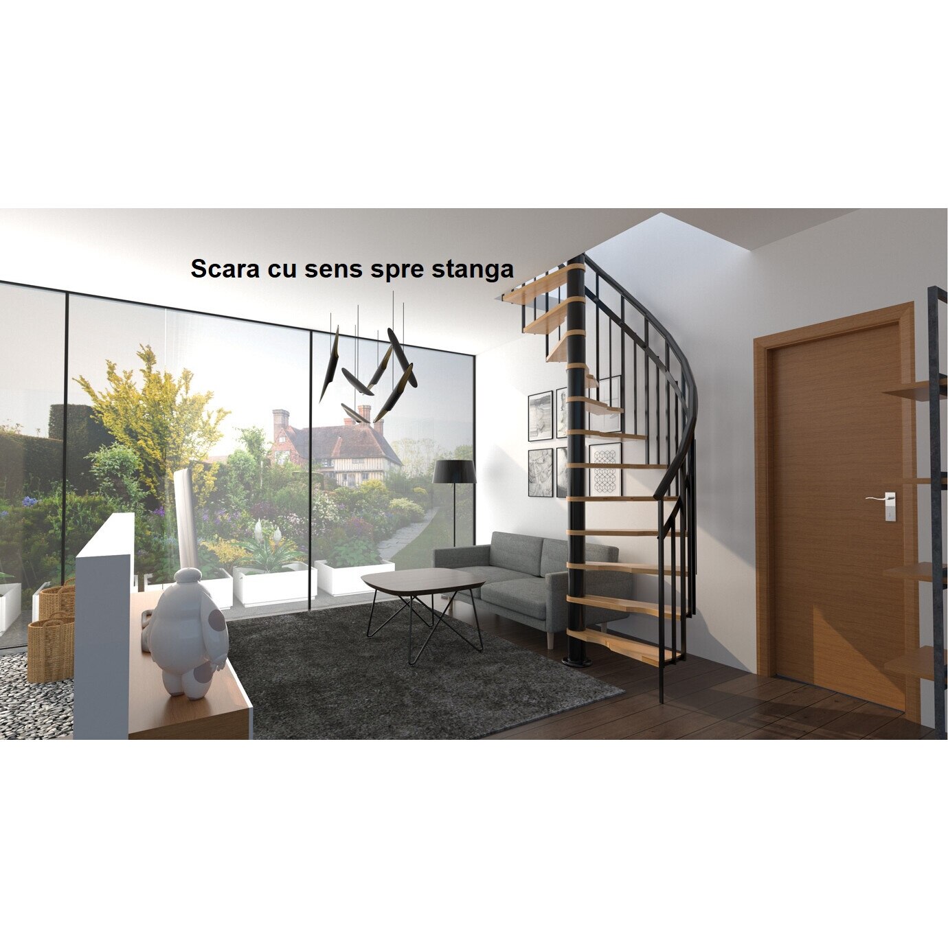 Scara de interioar, semispirala, Siena sens stanga D 145, Lemn/Metal ...