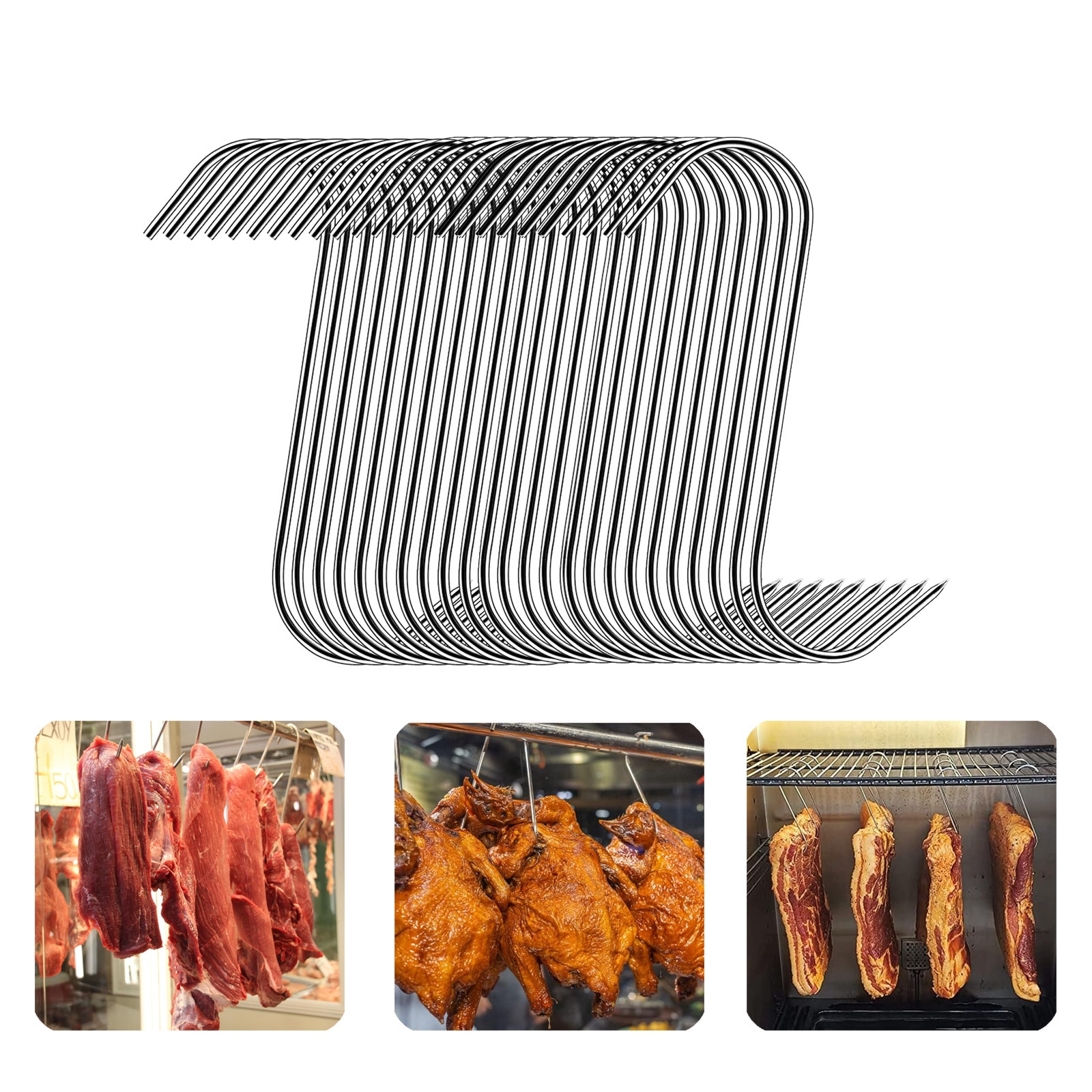 Set 24 carlige din inox pentru macelarie sau afumatoare carne, SINBINTA ...