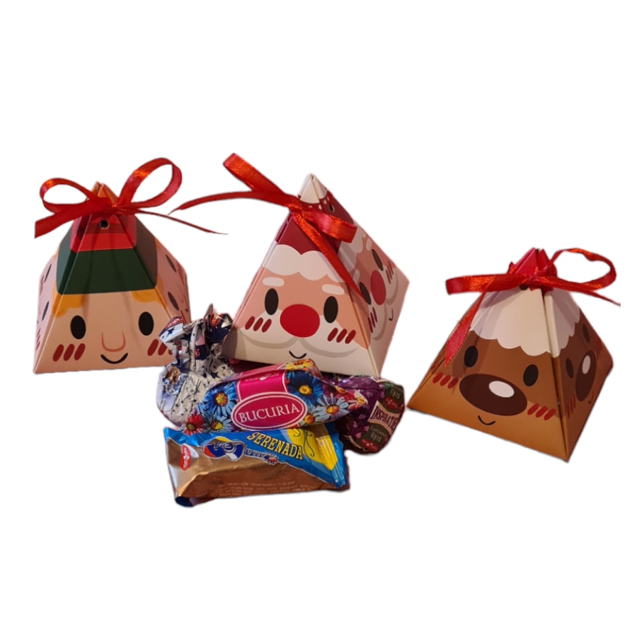 Set 10 cutii piramida cu bomboane Bucuria, decor unic potrivit pentru ...