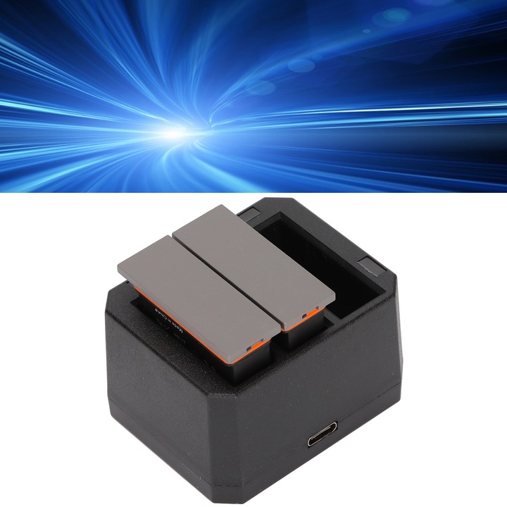 2 baterii de schimb si incarcator USB cu LED cu 3 canale DC 5V 2‑4A ...
