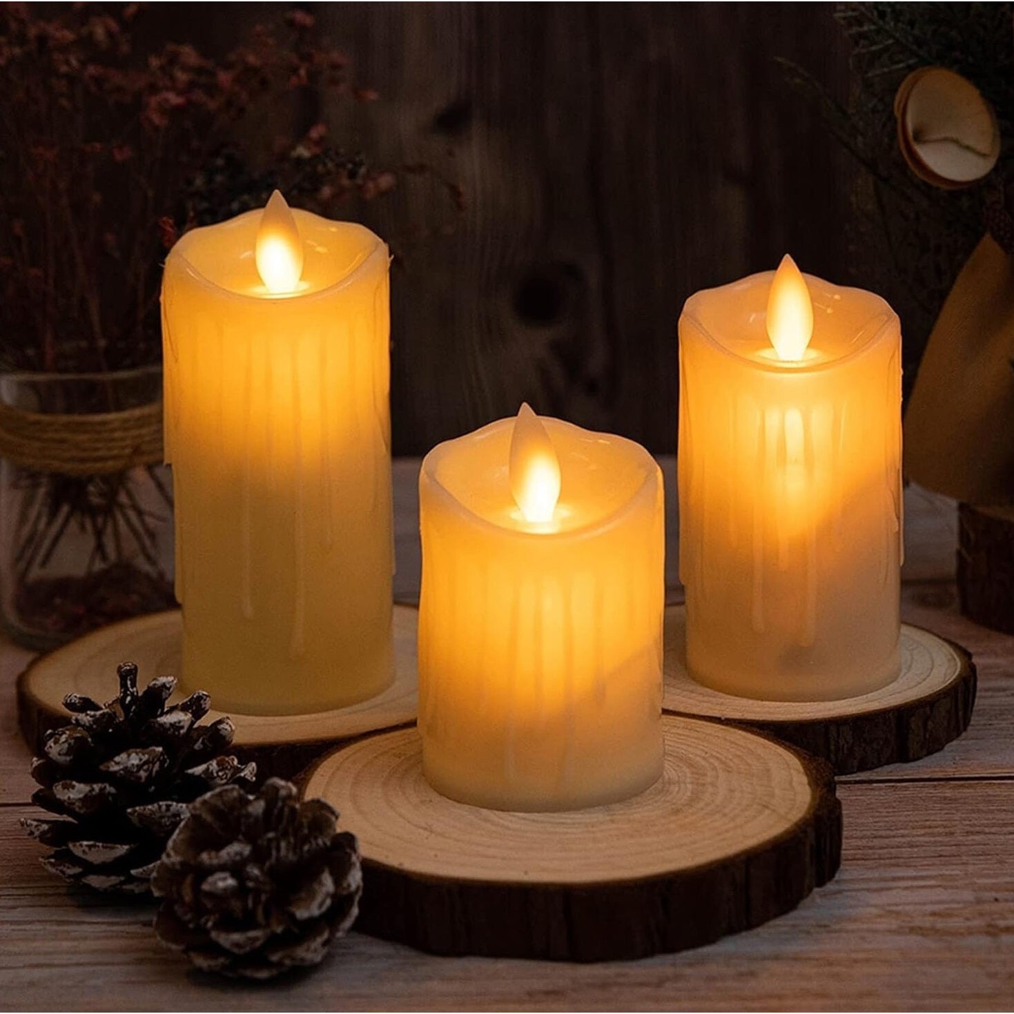 Set 3 Lumanari LED Decorative, cu Efect Flacara Reala, 3 Dimensiuni ...