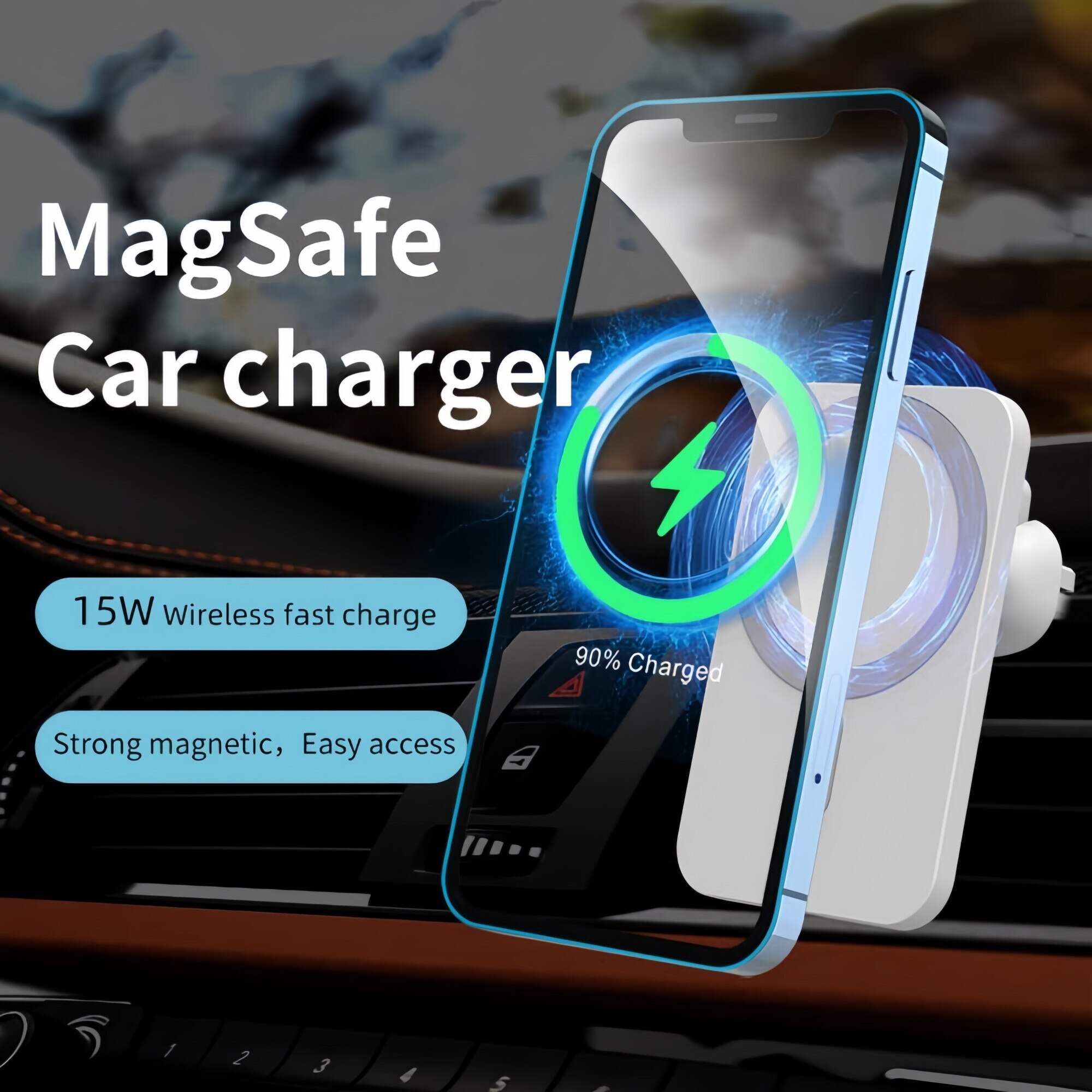 Suport auto wireless magnetic MagSafe, Compatibil iPhone 15/14/13/13 ...