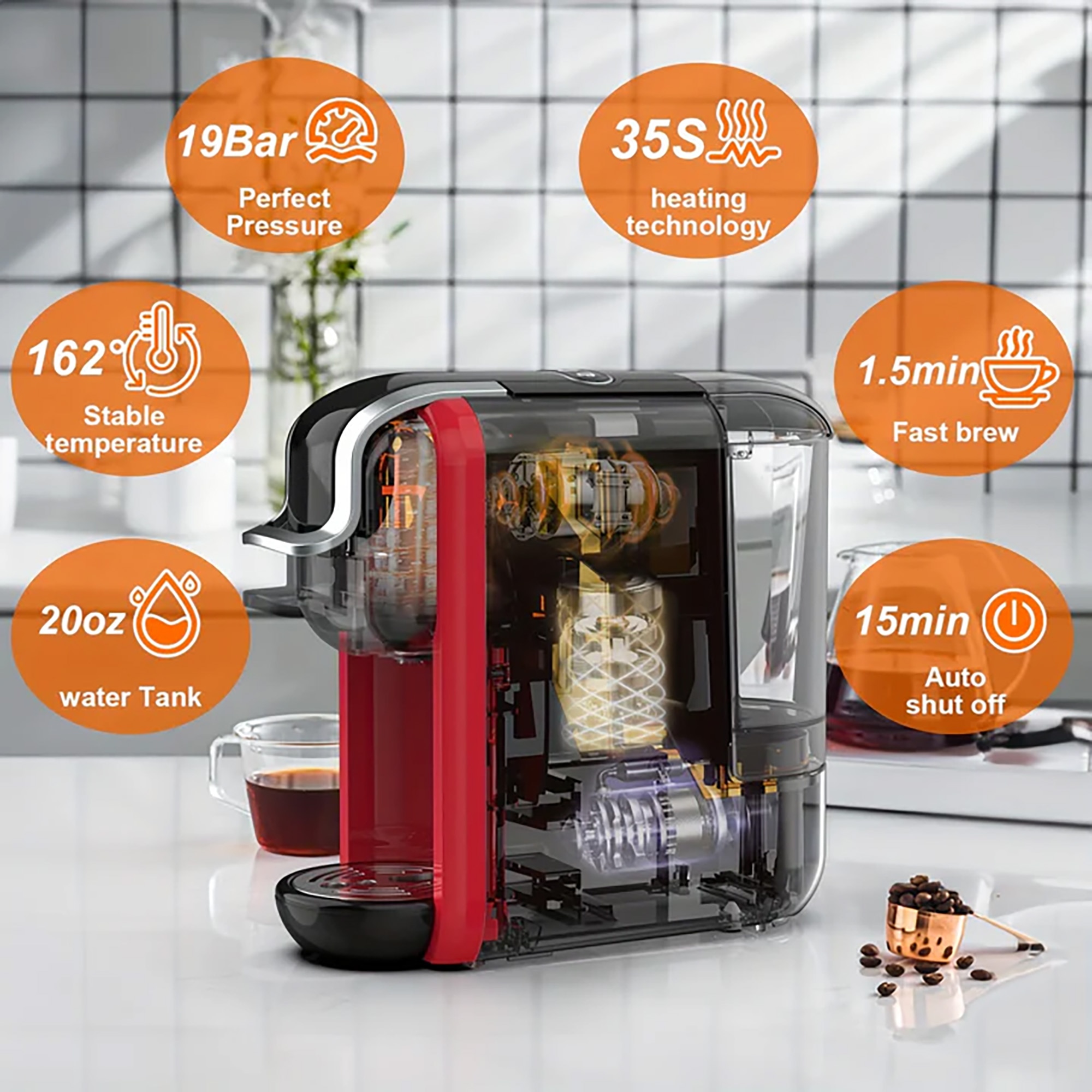 Espressor automat Klauss, 1450W, 19 Bar, + bonus set degustare 50 ...