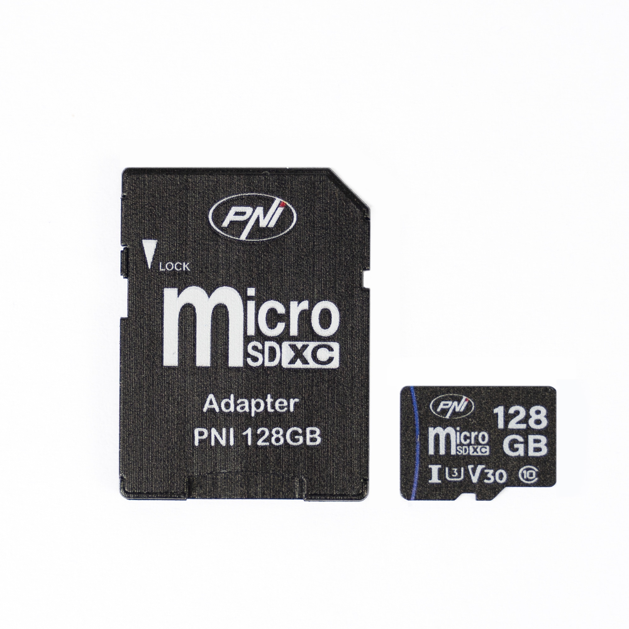 Card de memorie MicroSD PNI 128GB cu adaptor SD, Clasa 10, 80 Mb/s, V30 ...