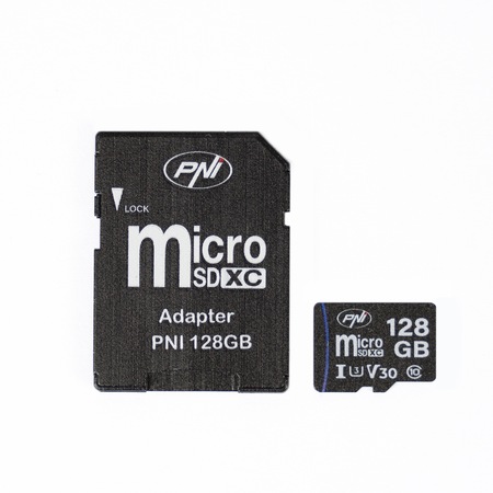 Card de memorie MicroSD PNI 128GB cu adaptor SD, Clasa 10, 80 Mb/s, V30 - eMAG.ro