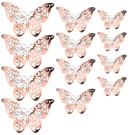 Set 12 Fluturi Topper Tort 3 Marimi Auriu Rose Gold - eMAG.ro