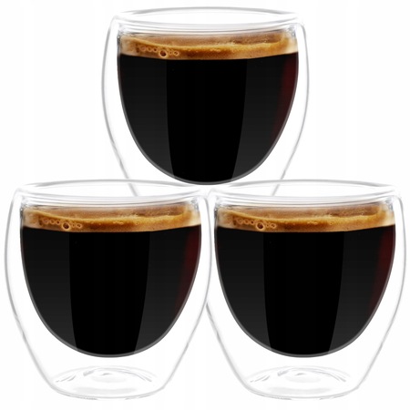 Set 3 pahar espresso cafea latte cu fund dublu sticla termica 80ml ...