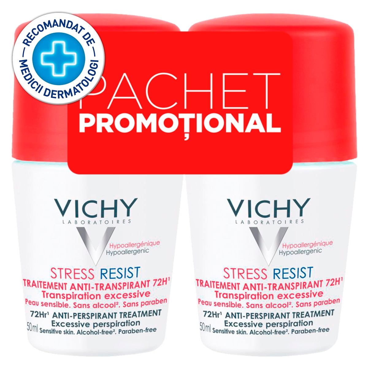 Set Deodorant roll-on antiperspirant pentru transpiratie excesiva Vichy ...