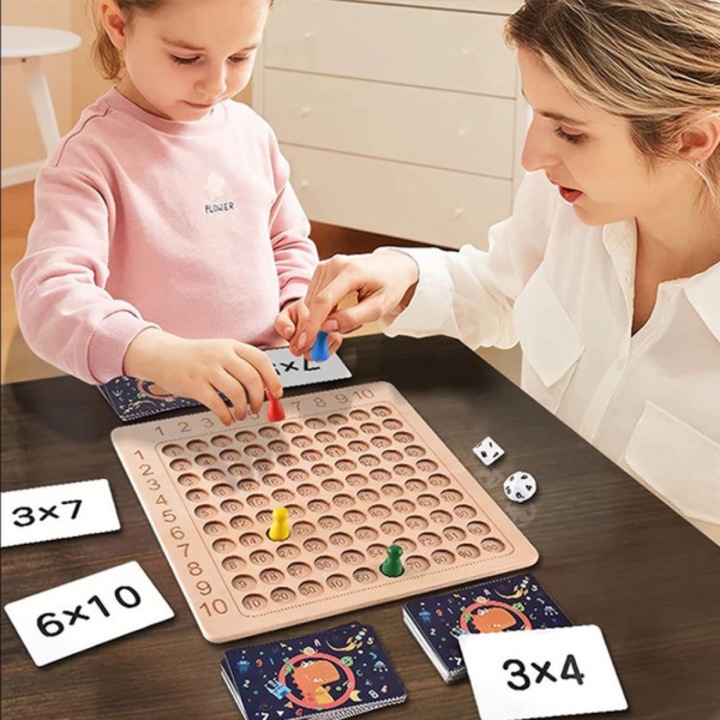 Tabla matematica educativa din lemn cu carduri pentru inmultire - eMAG.ro